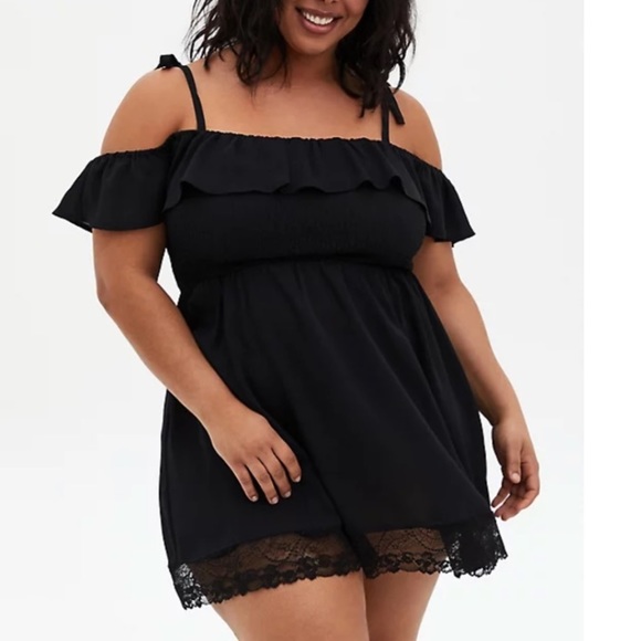 torrid | Swim | Torrid Nwt Black Cold Shoulder Ruffle Swim Cover | Poshmark